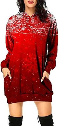 Generic Robe Noel Ado Fille V&ecirc;tements - Sweat-Shirt Tunique &Agrave; Capuche avec Poche &Agrave; Capuche Et Imprim&eacute; De No&euml;l pour Femme Une Robe