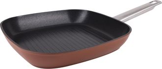 San Ignacio Agros - 24 cm Grillpfanne - aus geschmiedetem Aluminium - Innenquantan - Schwarzbeschichtung - Au&szlig;enseiter in Terrakotta -Farbe - Induktion - Lange Ma