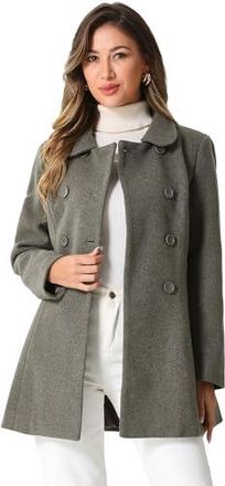 Allegra K Trench à double boutonnage à col Claudine pour femmes Costume dHalloween Gris foncé poussiéreux XL