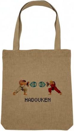 Fabulous Sac Shopping Tote Bag Aspect Lin - Hadouken Pixel Art Jeux Vid&eacute;o Retro Video Game Combat 8 bits - Sac de Courses Toile Epaisse 360g Beige Naturel Caba