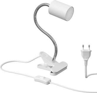 LEDs Com Klemmleuchte WAIKA mit Schwanenhals und Schalter weiß matt + LED Lampe weiß 3-Stufen Dimmen 609lm