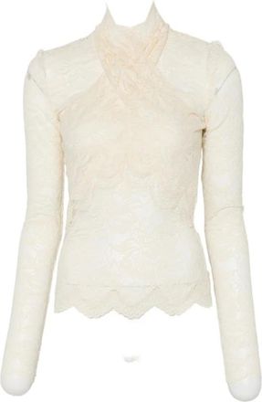 Paco Rabanne Femme, Blouses et Chemises, Beige, Taille: 40 FR Haut en Dentelle &agrave; Col Montant