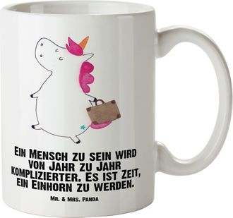Mr. & Mrs. Panda XL Tasse Einhorn Koffer - Geschenk, Riesentasse, Große, Unicorn, Jumbo, Einhörner, Riesenkaffeetasse, Reise, Mega, Abenteuer, Lustig