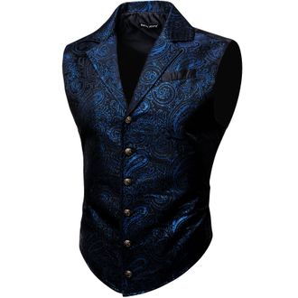Barry.Wang Viktorianische Herren-Weste, Steampunk, Gothic, Paisleymuster, ma&szlig;geschneiderter Kragen, Weste, Halloween-Motto-Party, Blau Schwarz, XXX-Large