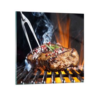 Arttor Bilder auf Glas Steak Grill Flammen Essen Glasbild 30x30cm Wandbilder Dekoration Wohnzimmer Schlafzimmer K&uuml;che Deko Klein Wanddeko Bild im Glas Wand K