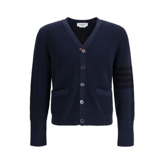 Thom Browne Homme, Pulls, Bleu, Taille: L Cardigan Boutonn&eacute; en Coton