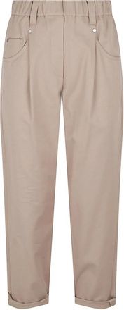Brunello Cucinelli Femme, Pantalons, Beige, Taille: 38 FR Pantalon 7/8 en m&eacute;lange de coton