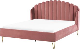 Beliani Polsterbett Samtstoff rosa mit Lattenrost vertikale Steppung 180x200 cm Ambillou
