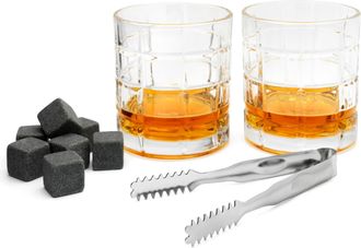 Leopold Vienna Whiskeygläser Set mit Zange & 6 Granit-Eiswürfel