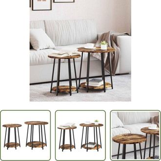 vidaXL Design industriel - Ensemble de tables dappoint 2 pcs Ch&ecirc;ne fum&eacute; et noir