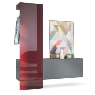 Vladon Garderobe Carlton Set 4, Made in Germany, Wandgarderobe aus Deko-Paneel & H&auml;ngeschrank f&uuml;r Schuhe, Anthrazit matt/Bordeaux Hochglanz (156,5 x 193 x 35