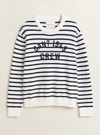 GANT Rundhalspullover aus Baumwolle mit Label-Schriftzug und Ringelstreifen in