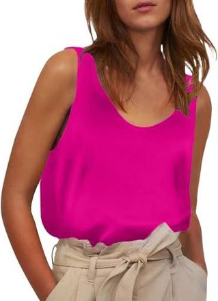 Generic T-shirt &agrave; col en V sans manches - Chemisier en satin grande taille pour femme - Bretelles larges - Col rond - Sans manches - &Eacute;l&eacute;gant - Respirant - L&eacute;g