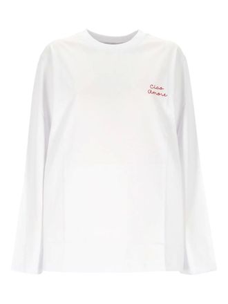 Giada Benincasa t-shirt &agrave; manches longues et broderie - Blanc