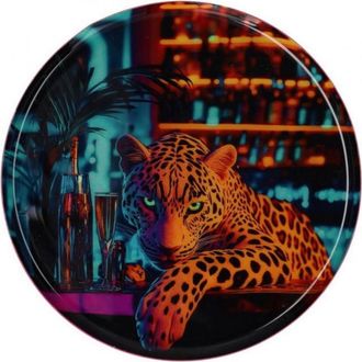 Gift Company Love Trays, Dekotablett, S, Motiv: Leopard, rund, Multicolor 17,7x1x17,7cm