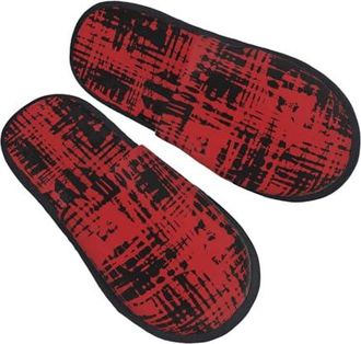 Generic Pantoufles En Coton Rayures Grunge Sur Fond Rouge Et Noir Unisexe Pantoufles DH&ocirc;tel Doux Hiver Chausson Pour Voyage Homme Int&eacute;rieur M