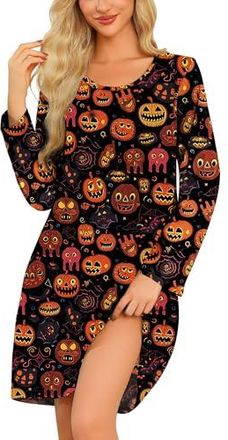 Mia Lucce Chemise de Nuit Femme Manches Longues Coton Chemises de Nuit Femme Vêtement De Nuit Rond S-3XL