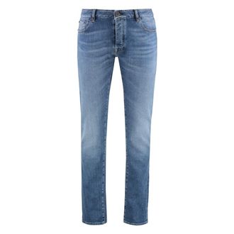 Moorer Slim Fit Jeans mit Lederlogo - - Jeans - Herren - Blau - W33