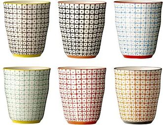 Bloomingville Becher Carla - Kaffeetassen Teetasse ohne Henkel, rot orange blau grün, Keramik, 6er Set