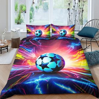 Generic Bettw&auml;sche 155X200 cm Fu&szlig;ball Bettbezug Set, Super Weicher Bettbezug Mit Rei&szlig;verschluss F&uuml;r Erwachsene Und Kinder, Mikrofaser Bettbezug Mit 2 Kissenbe