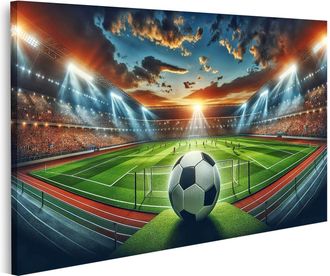 Islandburner Bild auf Leinwand Abendliches Fussballstadion mit Ball und Flutlicht Bilder Wandbilder Poster