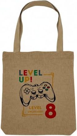 Fabulous Sac Shopping Tote Bag Aspect Lin - Level Up! Unlocked 8 Anniversaire Celebration Enfant Cadeau Jeux Video Anglais - Sac de Courses Toile Epaisse 360g 
