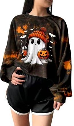 Generic Sweatshirts pour femmes, chemise à manches longues citrouille, t-shirts graphiques pour amateurs de café, pulls dautomne, Noir, L