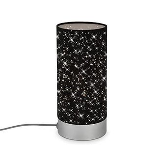 Briloner Tischlampe mit Sternendekor, Nachttischlampe mit Kabelschalter, Tischleuchte E14 Fassung, Stoff-Tischlampe, 250x110 mm (DxH), Schwarz, Matt-schwarz