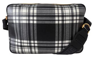 Versace Herren Umh&auml;ngetasche aus grauem Stoff und Leder