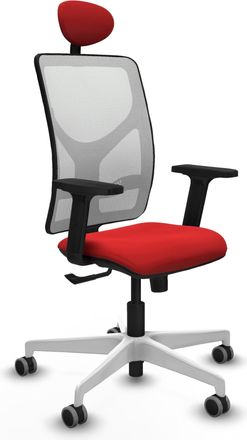 Piqueras y Crespo Call Center Stuhl mit 2D-Armen, h&ouml;henverstellbare Lendenwirbelst&uuml;tze und festes Kopfteil, ausgestattet mit 3 Positionen, Wei&szlig;/Rot