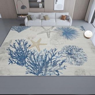 Generic Tapis Salon 140 x 200 cm - Cr&egrave;me Tapis Doux D&eacute;corations Chambre &agrave; Coucher Design Vie Tropicale Et Marine Moquette Lavable en Machine pour Chambre denf