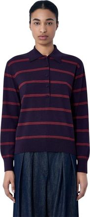 Dries Van Noten Femme, Tops, Violet, Taille: 36 FR Pull Polo en Maille Ray&eacute;e