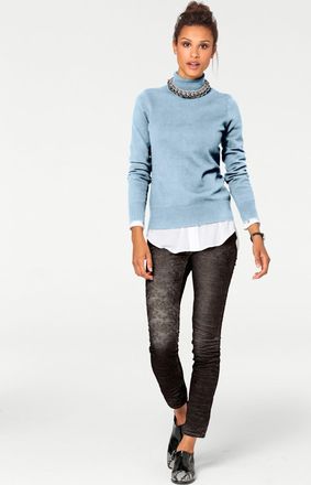 Heine Rollkragenpullover HEINE Rollkragen-Pullover, Damen, Gr. 34, blau (bleu), 100% Baumwolle, unifarben, Pullover Rollkragenpullover, Topseller
