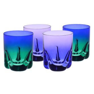 Krosno Whiskygl&auml;ser 250 ml - 4er Set - Aurora Kollektion - Handbemalt - Bleifreies Kristall - F&uuml;r Bourbon, Rum & Cocktails - Geschenk - Blau-Violett