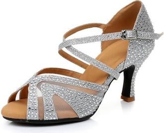 Minitoo Chaussures de danse latine pour femme avec strass, Z2203 Argent 7 Talon 5 cm, 38.5 EU