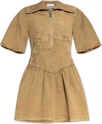 Ganni Femme, Robes, Beige, Taille: 38 FR Mini-robe en coton stretch délavé