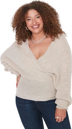 Trendyol Damen Pullover Kragen, Einfarbig, Zweireihig, Übergröße Sweatshirt, Stein, 4XL