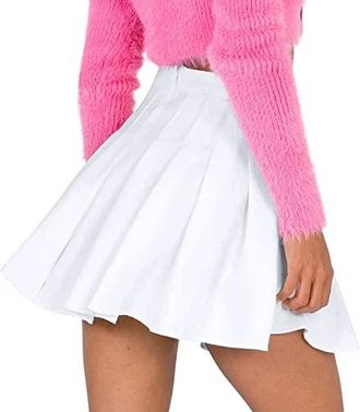 Generic Jupe de tennis plissée pour femme - Mini jupe dété pour femme - Jupes Femboy courtes grande taille mini jupe plissée blanche jupe patineuse jupe unie 