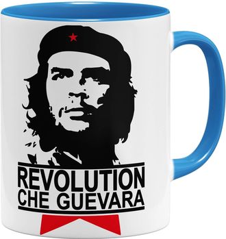 OM3 Che Guevara - Kaffee-Tasse - Keramik Becher - 11oz 325ml - Beidseitig Bedruckt - Hellblau