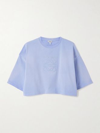 Loewe Verk&uuml;rztes T-shirt Aus Baumwoll-jersey Mit Stickerei - Blau