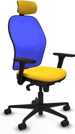 Piqueras y Crespo B&uuml;rostuhl f&uuml;r viele Stunden, mit 3D-Armen, h&ouml;henverstellbare Lendenwirbelst&uuml;tze und h&ouml;henverstellbares Kopfteil, Blau / Gelb