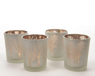 Decoris Silver Tree Teelichthalter aus Glas, 4 Stück