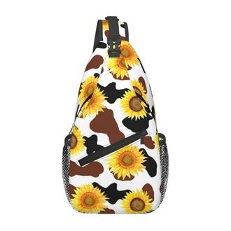 Generic Texture Peau De Vache Brun-Noir Tournesols Sac &Agrave; Bandouli&egrave;re D&eacute;contract&eacute; Sling Bag Pratique Sac Banane Pour Randonn&eacute;e Sport Excursion