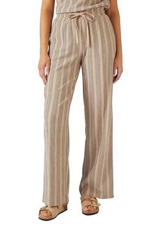 Damart Pantalon Large Ray&eacute; pour Femme, Coupe Ample, Beige Ray&eacute;, 42
