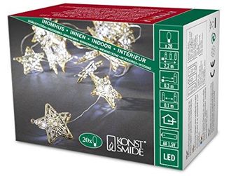 Konstsmide LED Dekolichterkette, goldfarbene Metallsterne, 20 warm wei&szlig;e Dioden, batteriebetrieben, Innen, transparentes Kabel, 3 x AA 1.5V (exkl.) - 3170-803