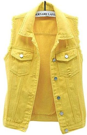 Lazutom Gilet en jean sans manches pour femme, jaune, 48