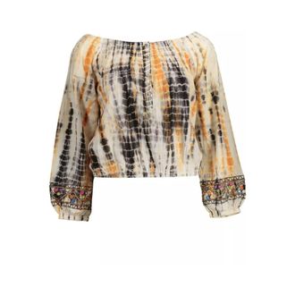 Desigual Schickes Beiges Langarmiges Logo-Top mit Kontrasten - - Blouses & Shirts - Damen - Mehrfarbig - 2XL