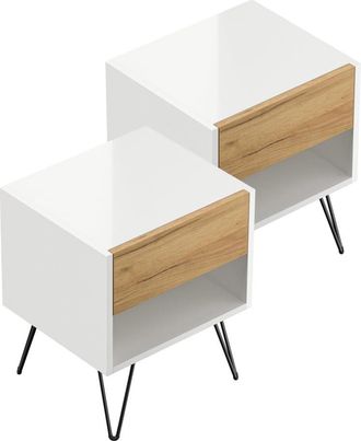 Magnolia Home 2er Set Nachttisch Dion 40cm SoftClose stehend Wei&szlig; & Eiche Front
