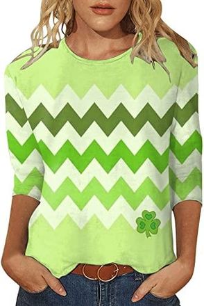Generic T-shirt &agrave; manches 3/4 pour femme - Haut vert tr&egrave;fle - Coupe ample - Pour femme - Pull coupe ajust&eacute;e - Costume de festival, m, XXL