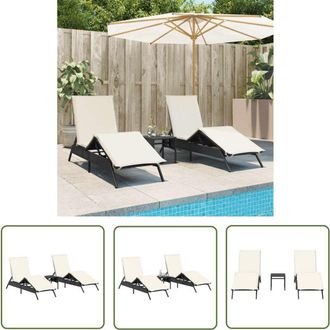 vidaXL The Living Store - Sonnenliegen 2 Stk. mit Tisch Schwarz Poly Rattan - Sonnenliegen - Gartenm&ouml;bel - Outdoorm&ouml;bel - Relaxliegen - Poolliegen